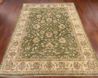 9x12 Olive Green Cream Border Sultanabad Oushak Style Hand Knotted Wool ...
