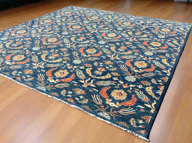 Blue Floral Modern 13X13 Handmade Wool Rug # 11366 - Etsy