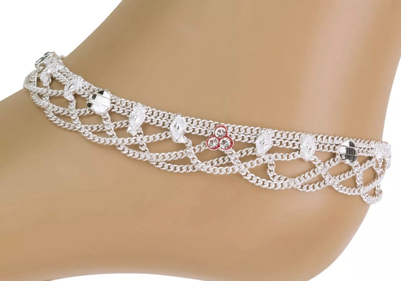 Indian silver pair of Anklets Chain | Etsy