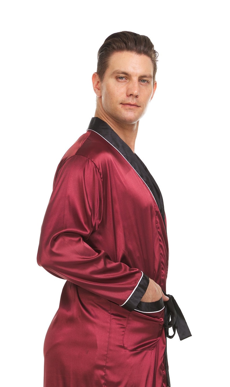 Mens Silk Satin Robe Burgundy Black - Etsy