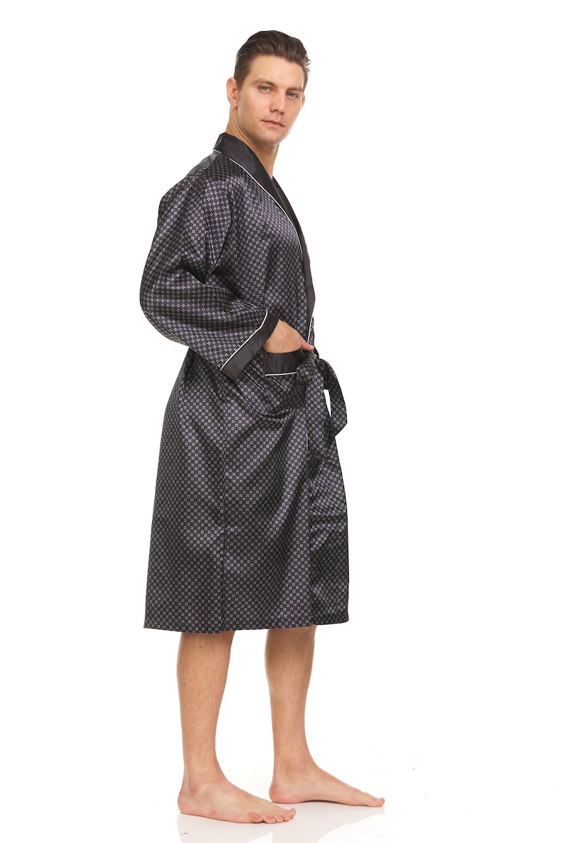 Mens Silk Satin Robe Black Checker - Etsy