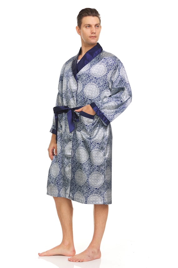 Mens Silk Satin Robe Navy Auspicious - Etsy