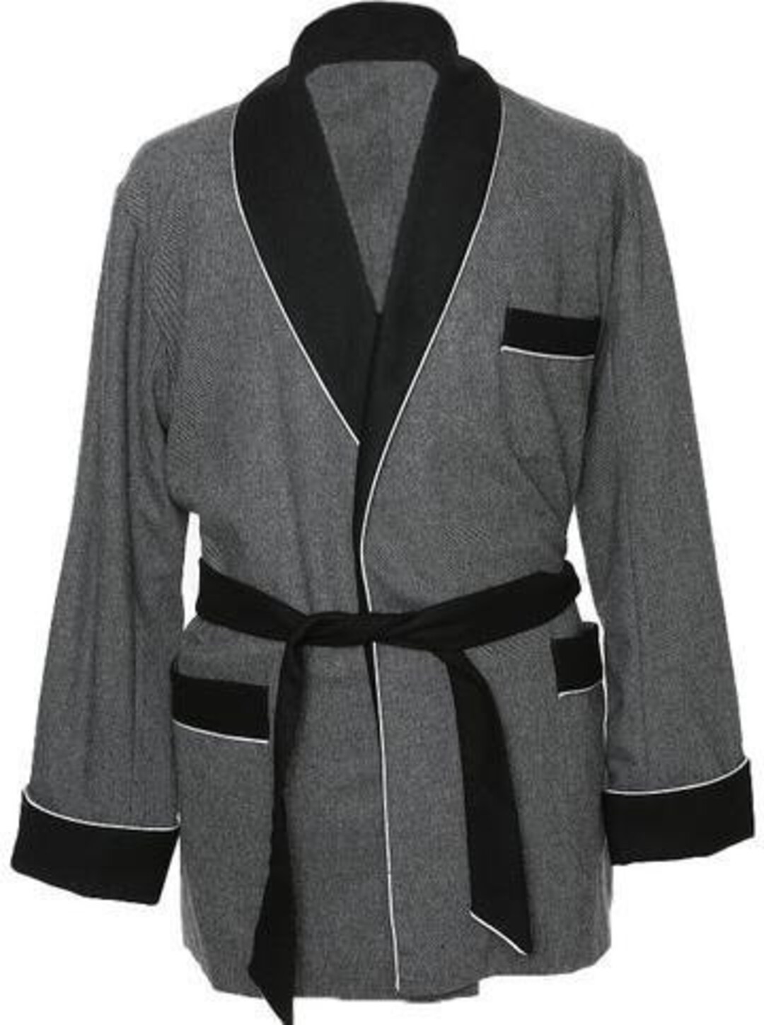 Smoking Jacket Contrast Grey Black With White Piping Hand Made - Etsy