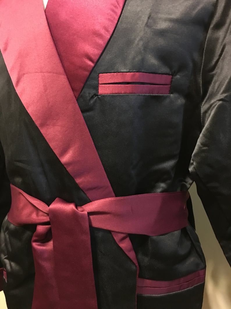 Mens Satin Smoking Jacket - Black & Burgundy Contrast - Etsy