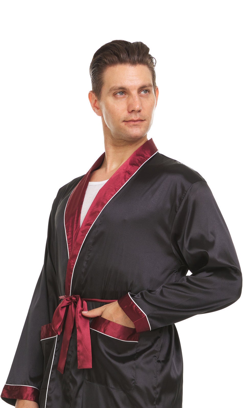 Mens Silk Satin Robe Black / Burgundy | Etsy