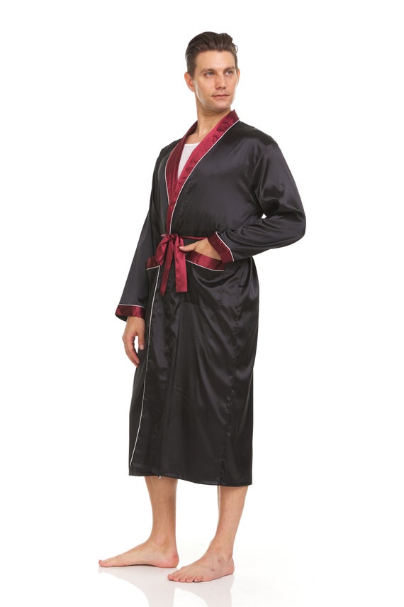 Mens Silk Satin Robe Black / Burgundy | Etsy