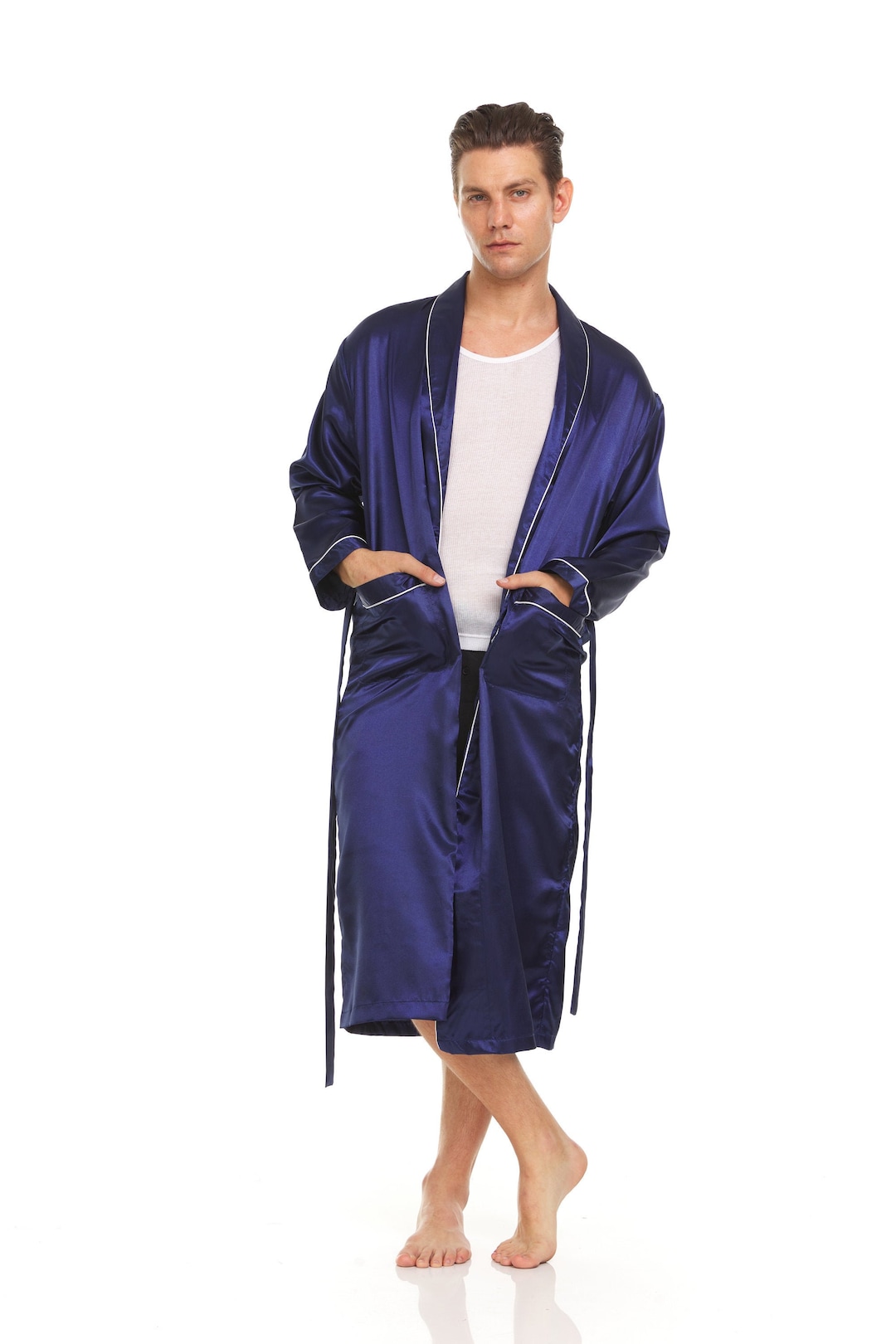 Mens Silk Satin Robe - NAVY BLUE - Etsy