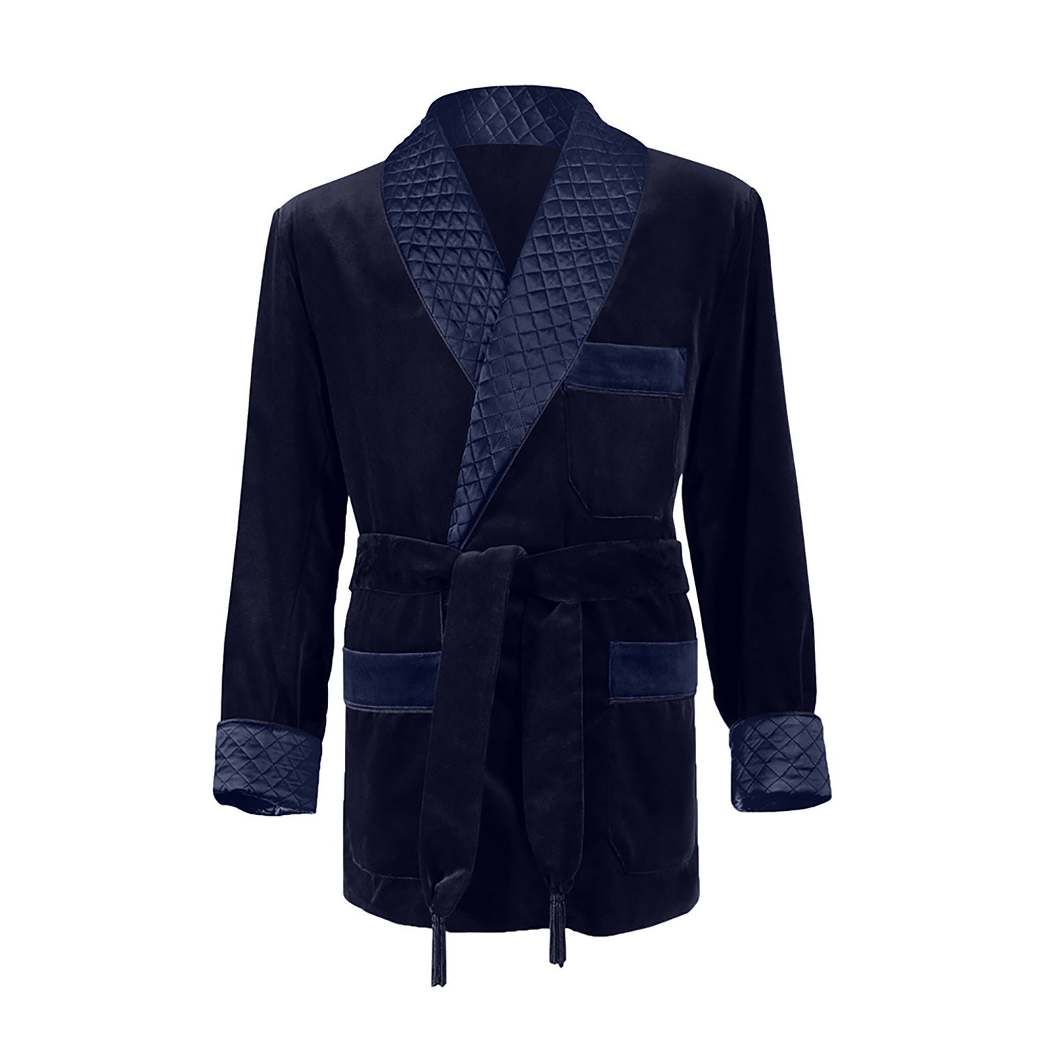 Smoking Jacket Velvet Navy Shell Satin Embroidery Hip Length - Rack ...