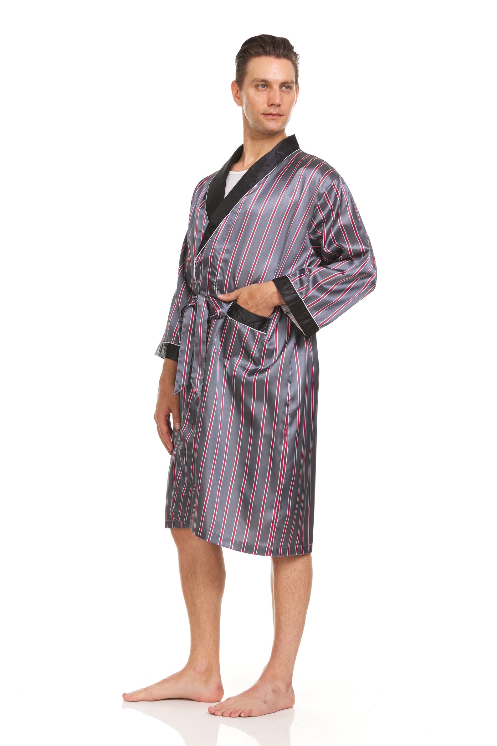 Mens Silk Satin Robe Stripe Grey - Etsy