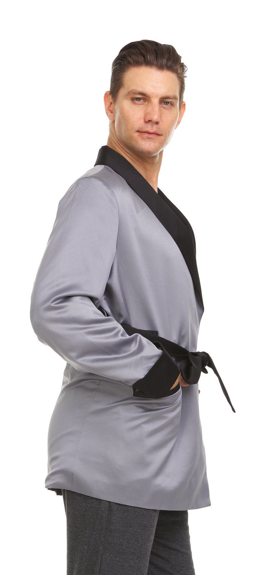 Mens Silk Satin Smoking Jacket Silver | Etsy