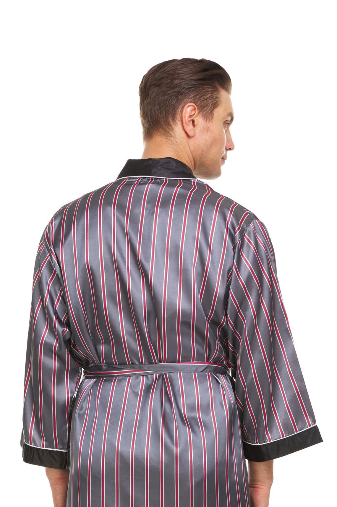 Mens Silk Satin Robe Stripe Grey - Etsy