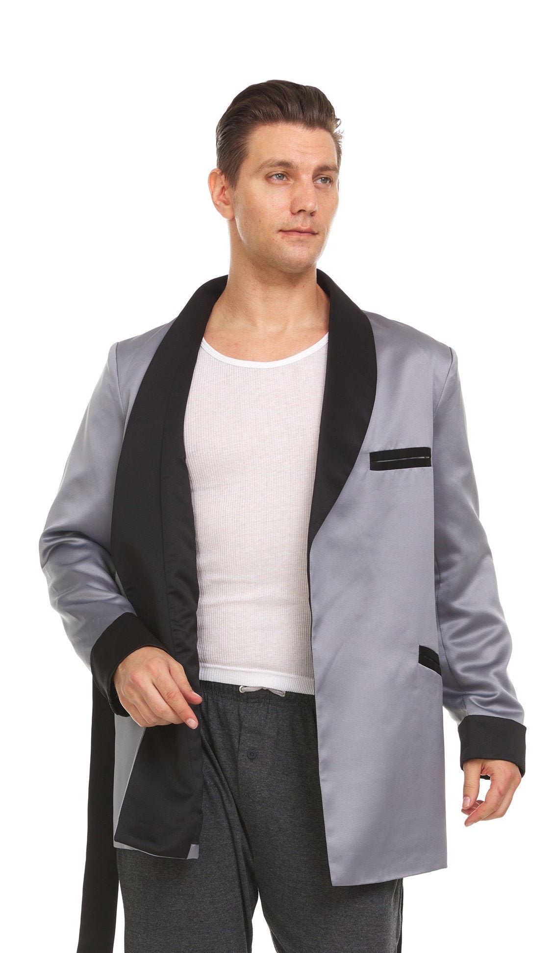 Mens Silk Satin Smoking Jacket Silver | Etsy
