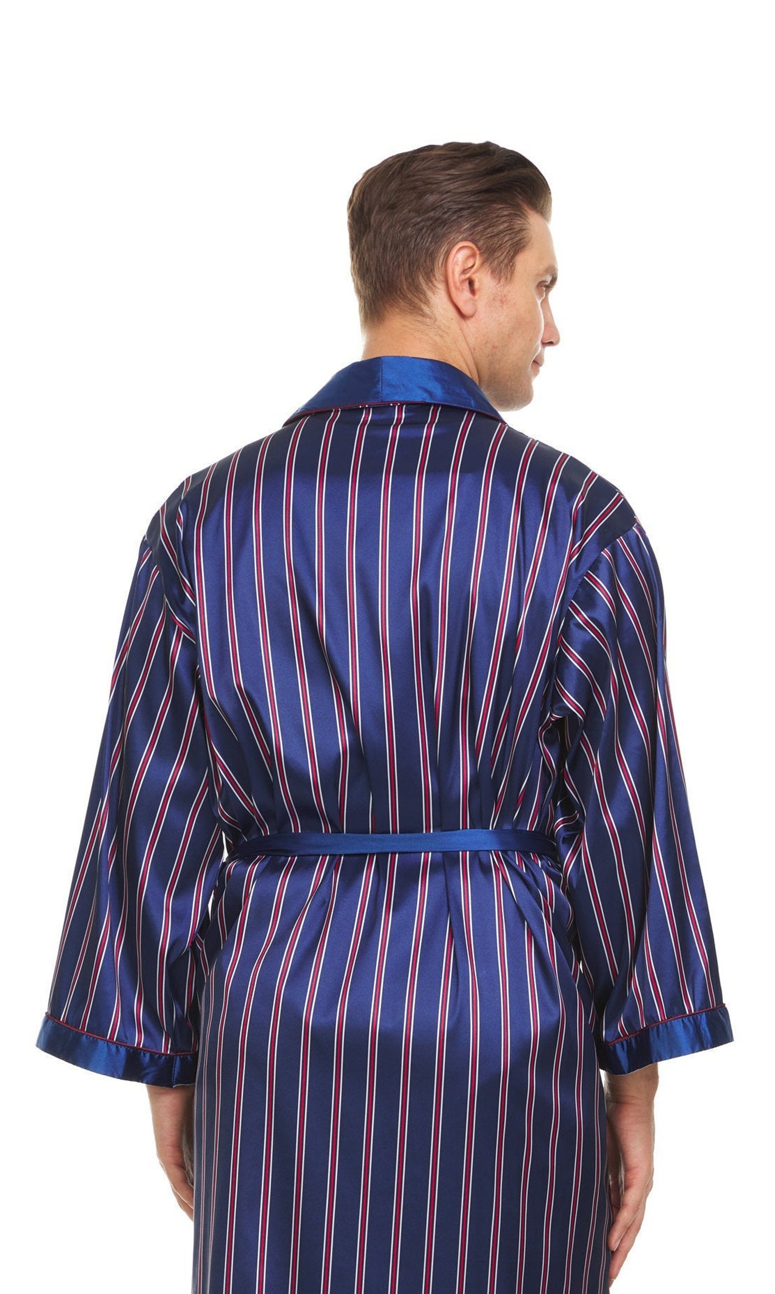 Men's Silk Satin Robe Royal Blue Purple White Stripe | Etsy