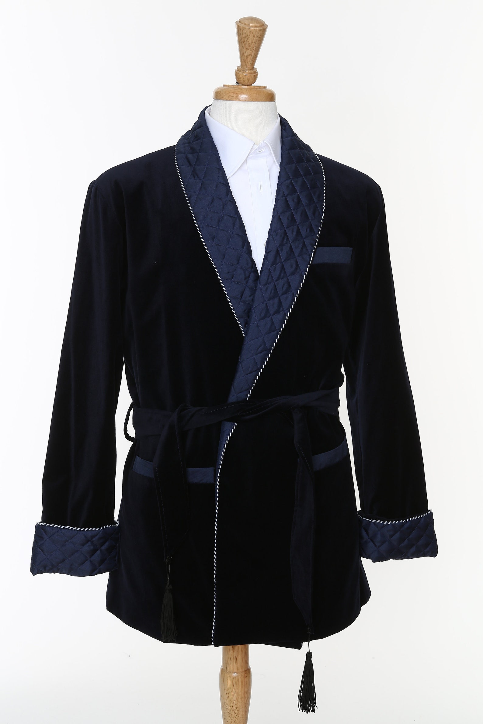 Smoking Jacket Velvet Navy Shell Satin Embroidery Hip Length - Rack ...