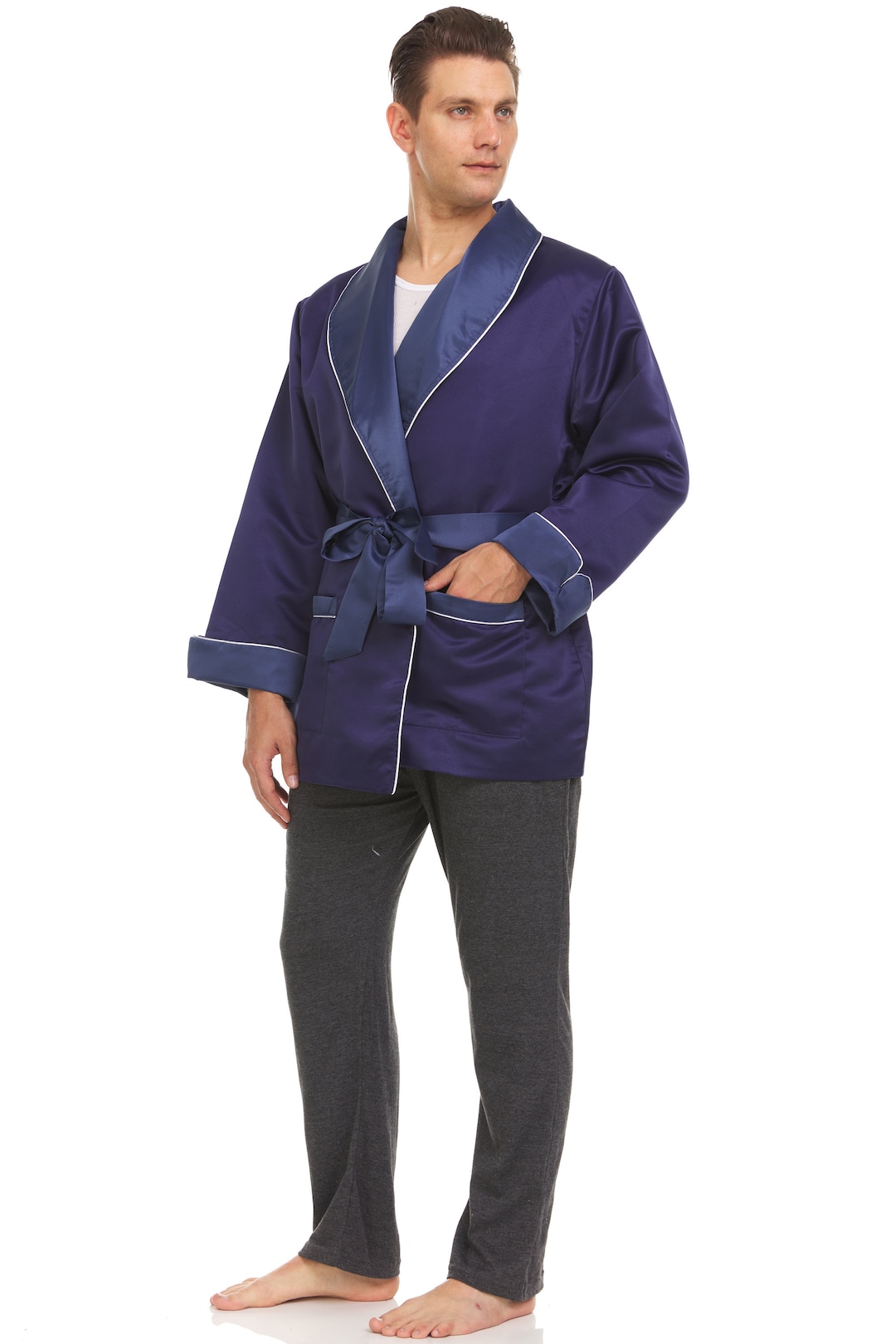 Mens Silk Satin Smoking Jacket - Navy - Etsy
