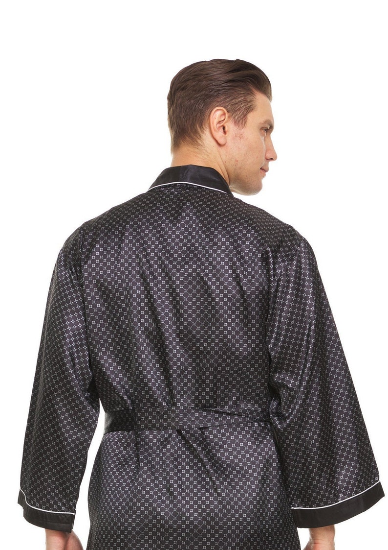 Mens Silk Satin Robe Black Checker - Etsy