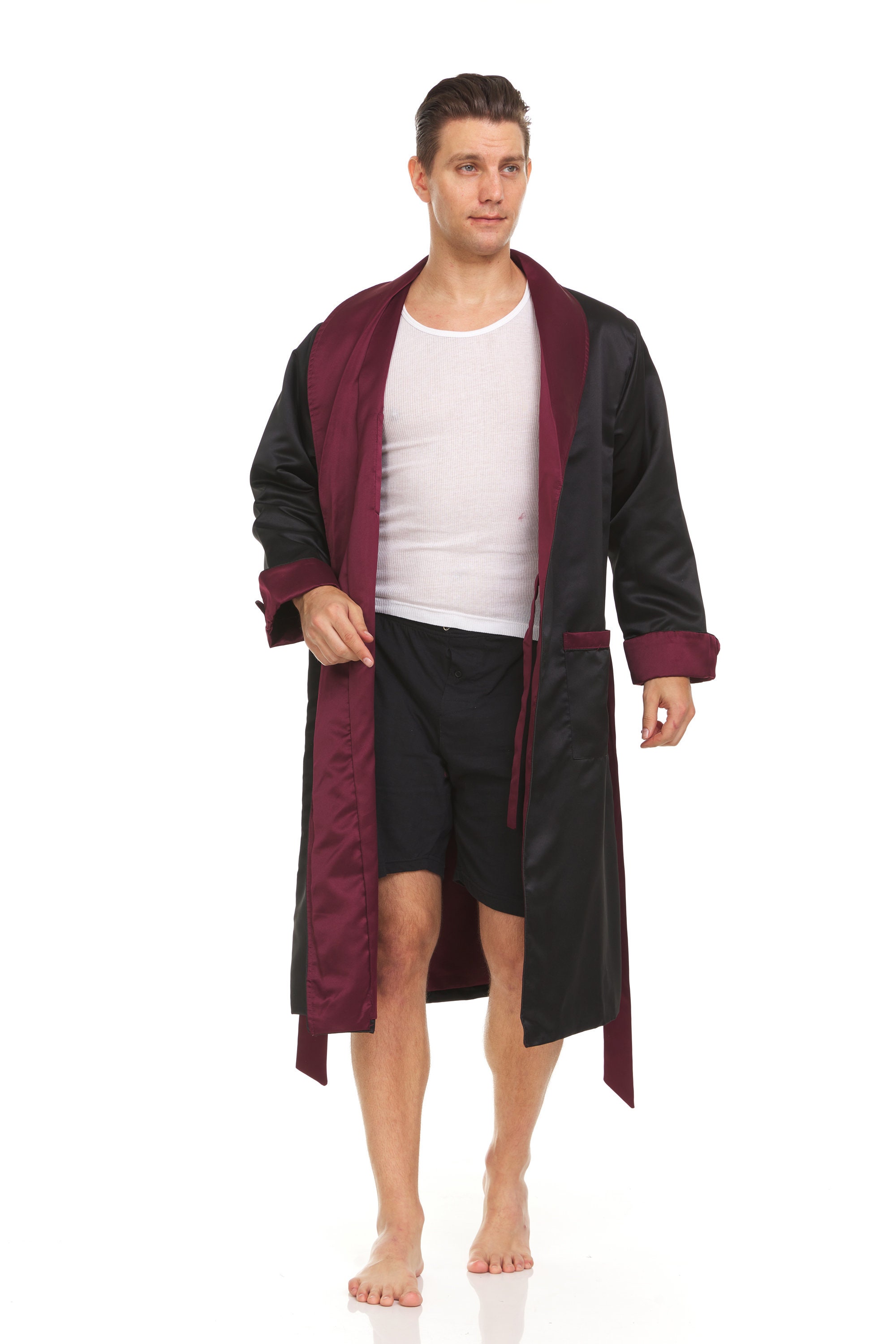 Mens Silk Satin Robe Heavy Weight Fully Lined BLACK / | Etsy