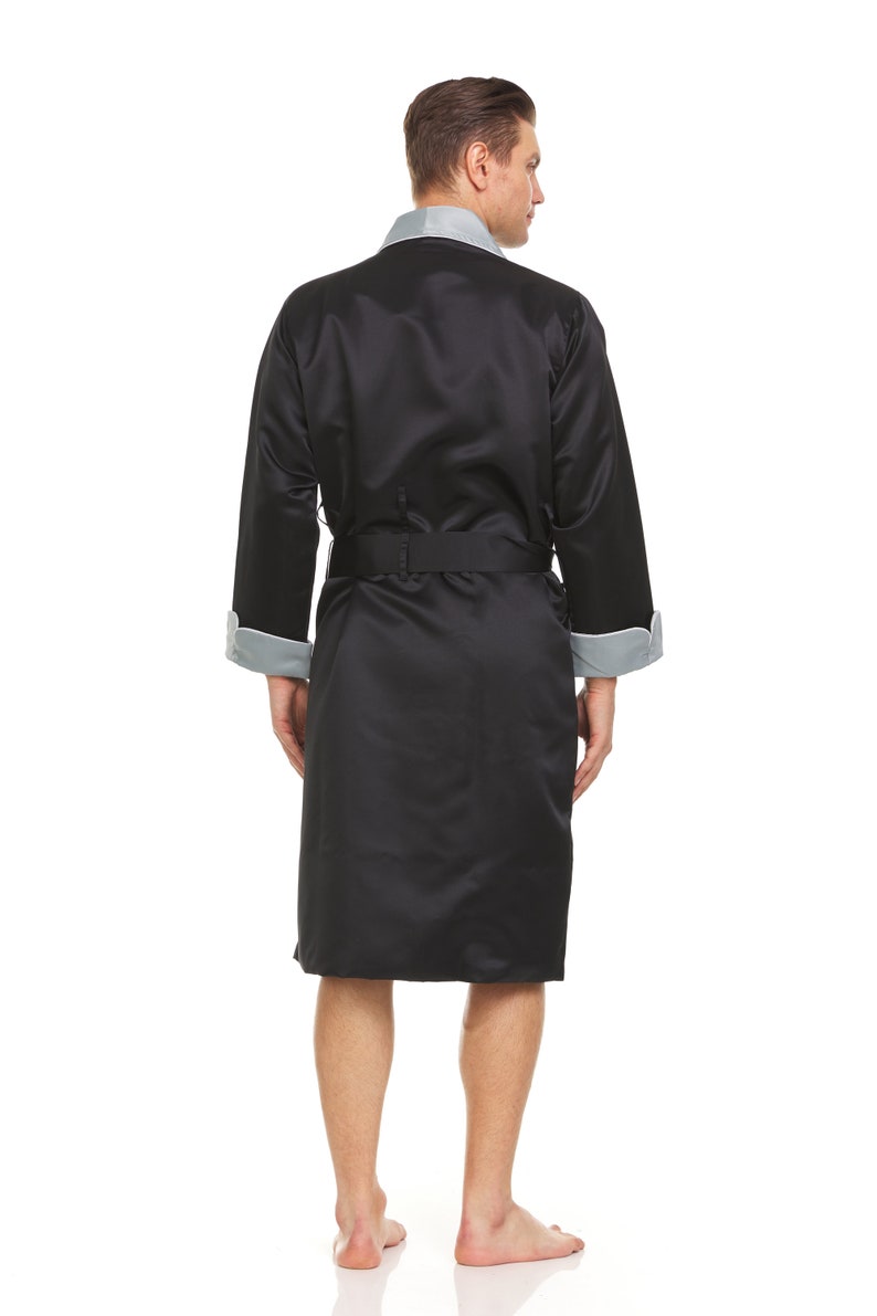 Mens Silk Satin Robe - Heavy Weight Fully Lined BLACK / GREY - White ...