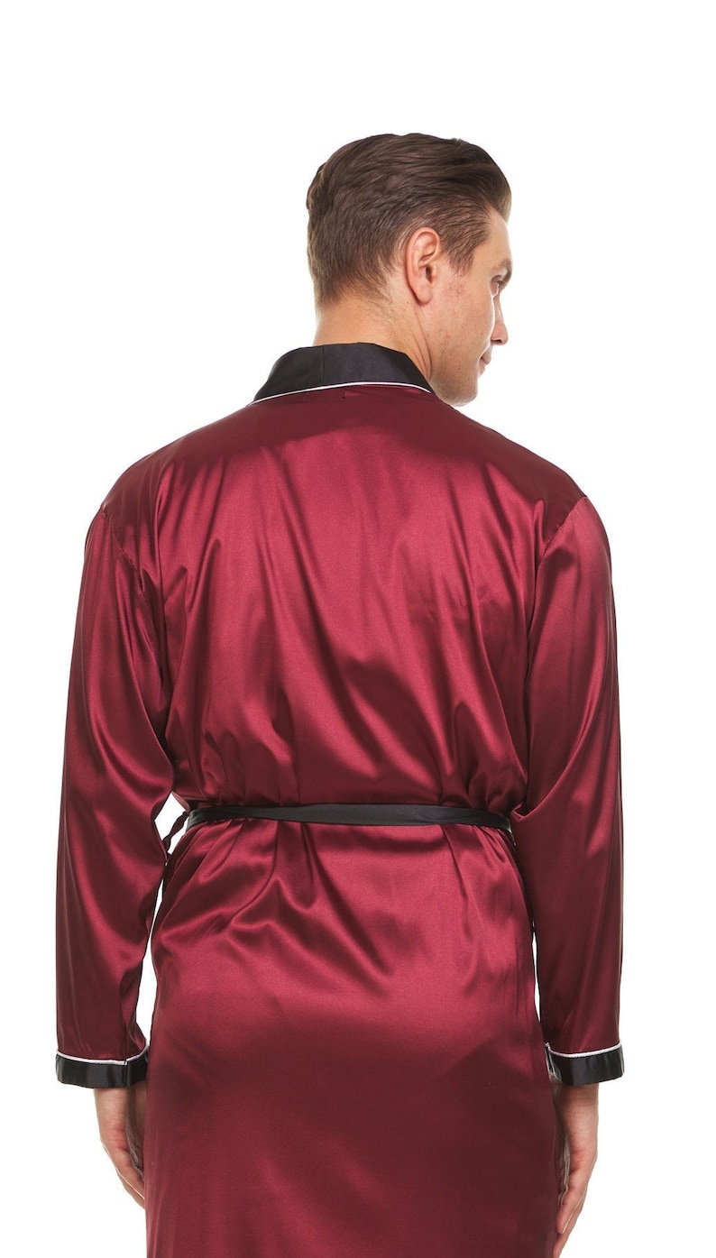 Mens Silk Satin Robe Burgundy Black - Etsy