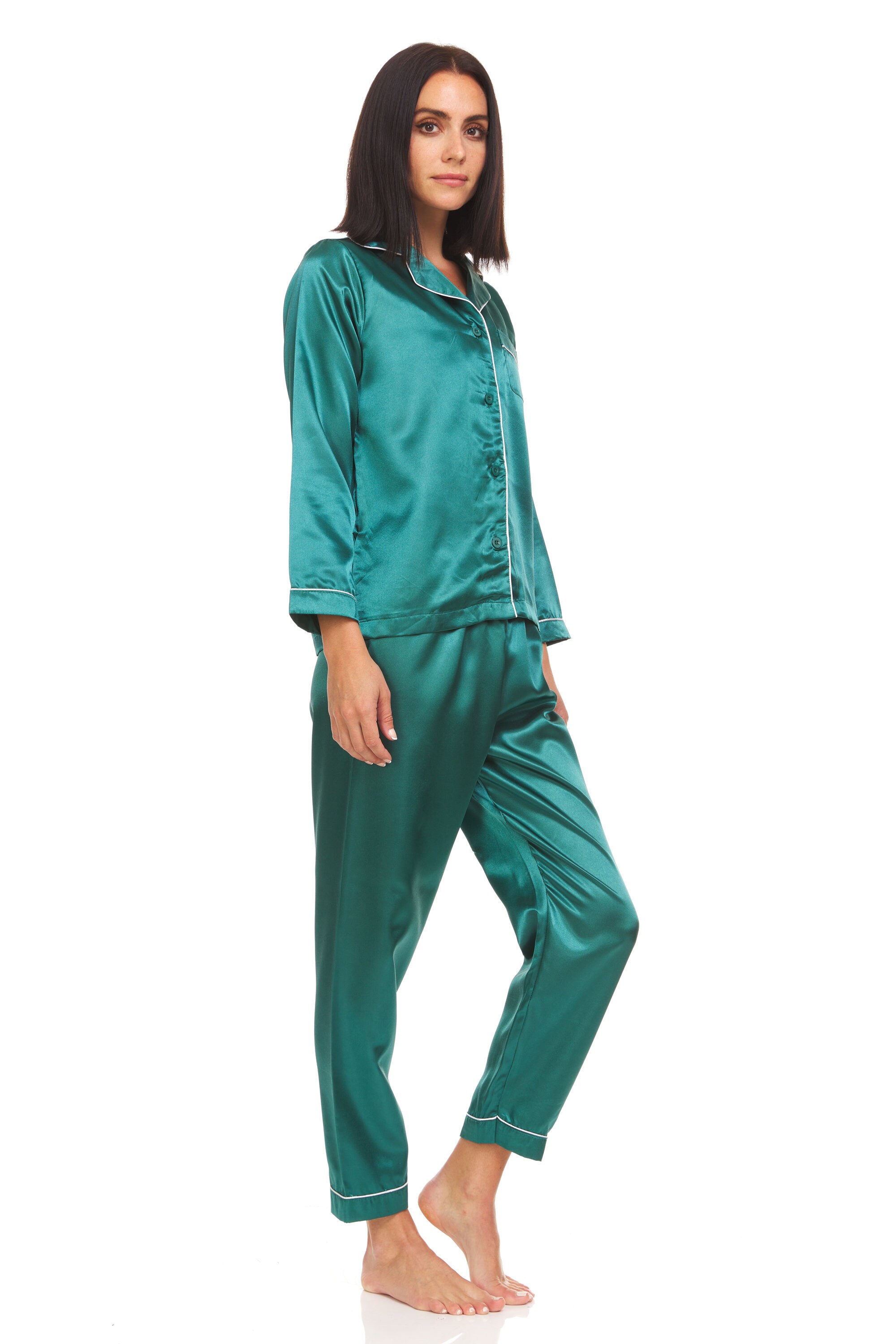 Womens Silk Satin Pajamas PJ Set Top and Bottom Emerald | Etsy