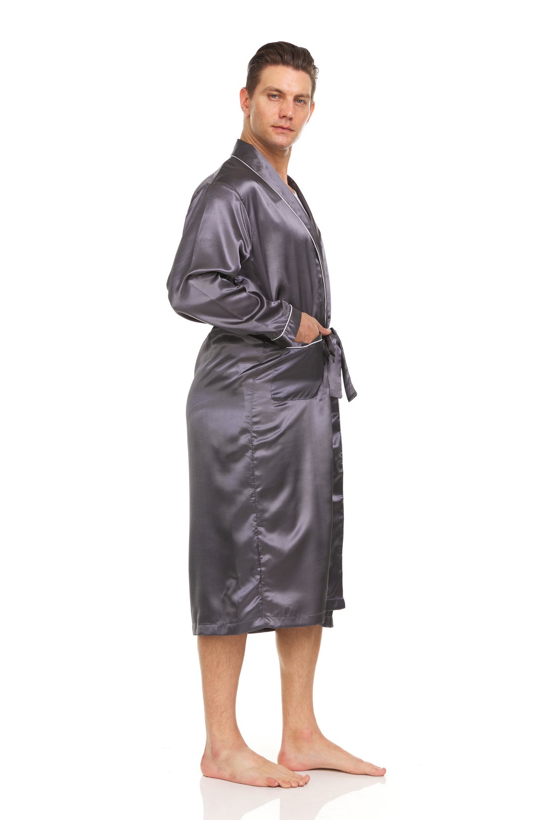 Mens Silk Satin Robe - Grey - Etsy