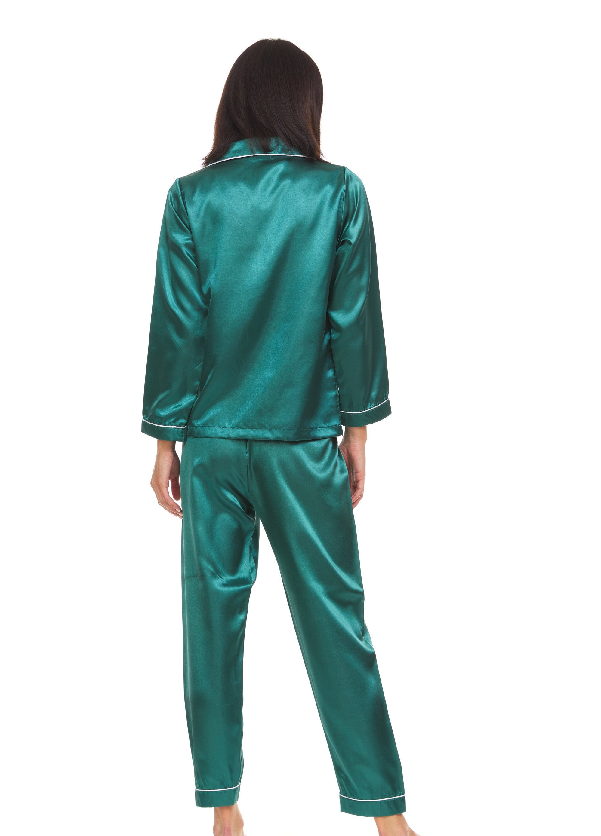 Womens Silk Satin Pajamas PJ Set Top and Bottom Emerald | Etsy