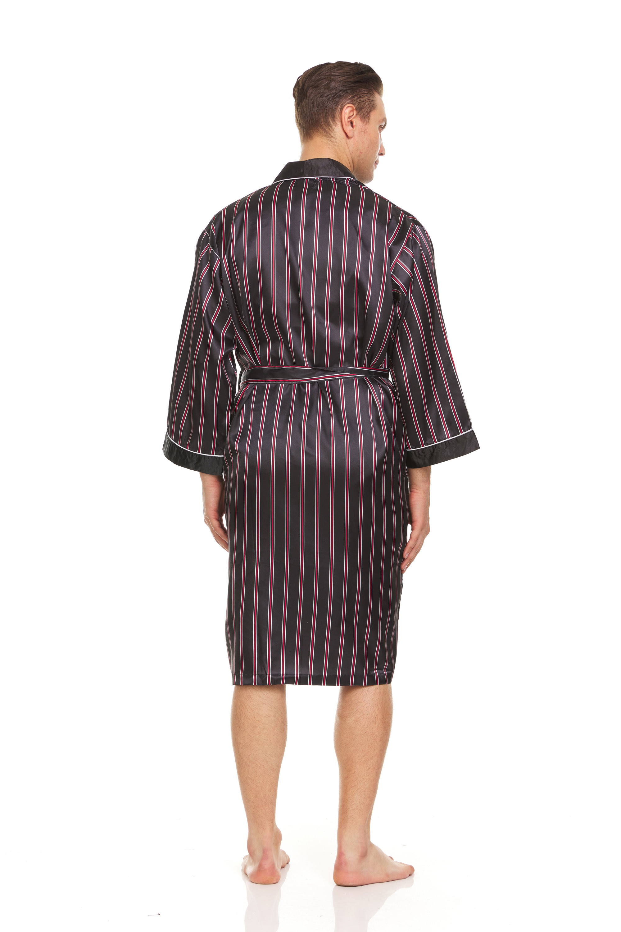 Mens Silk Satin Robe Black Burgundy White Stripe - Etsy