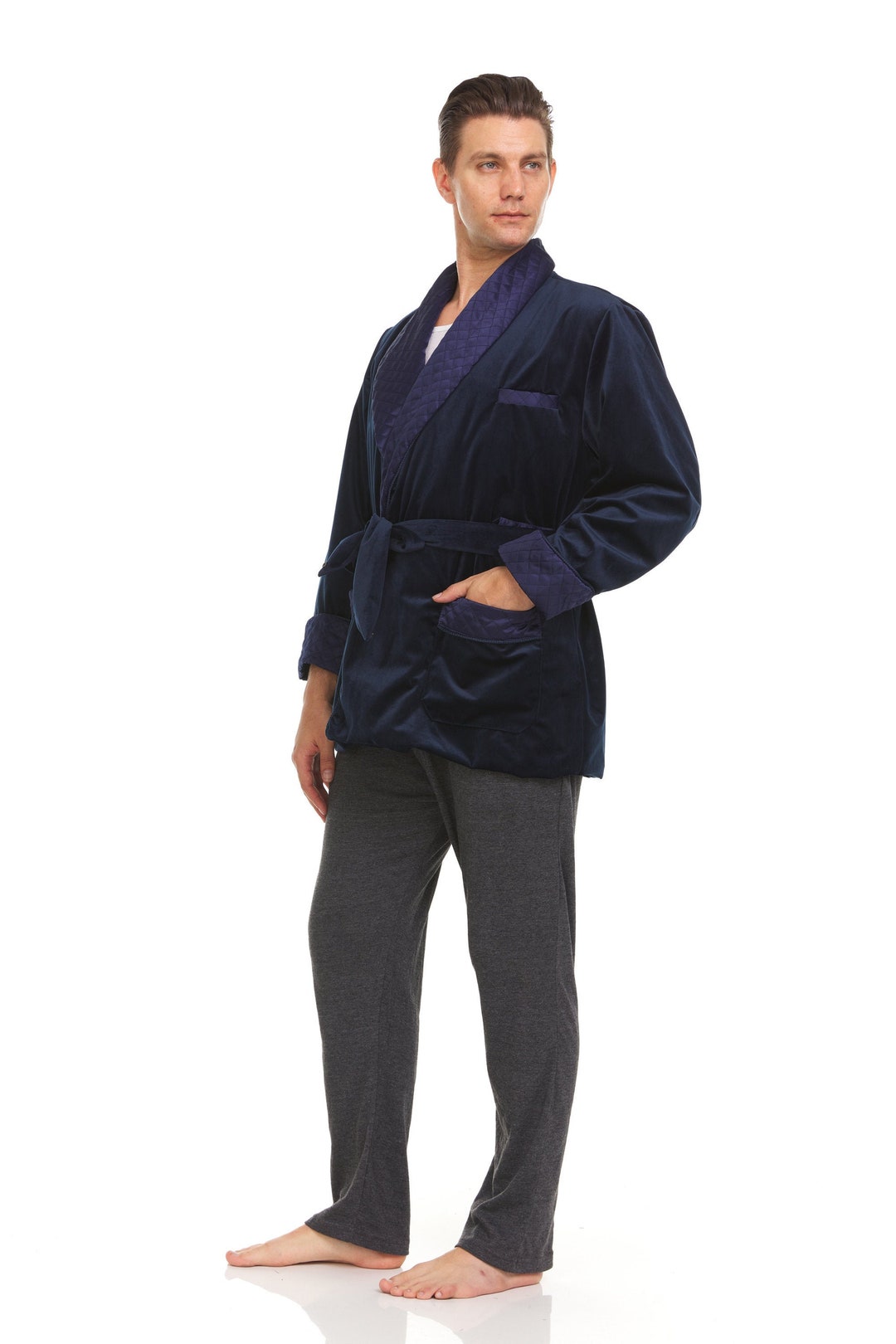 Smoking Jacket Velvet Navy Hand Made - Etsy