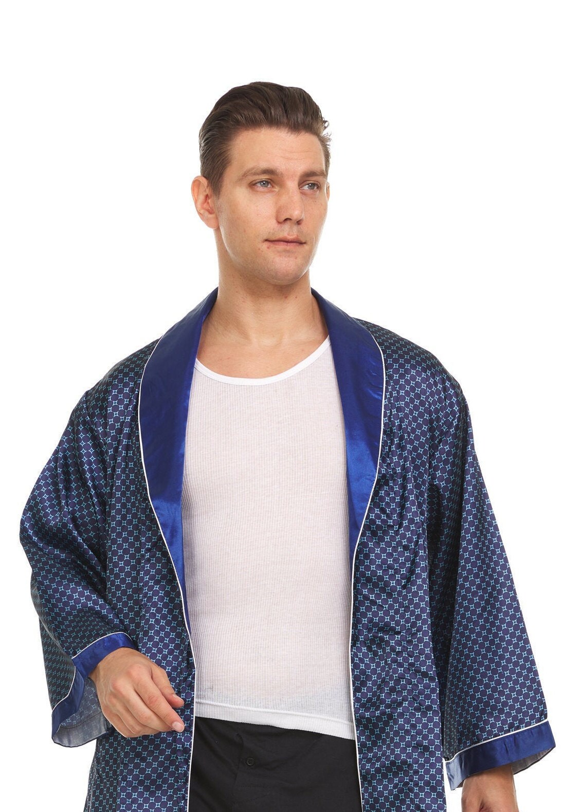 Mens Silk Satin Robe Blue Checker | Etsy