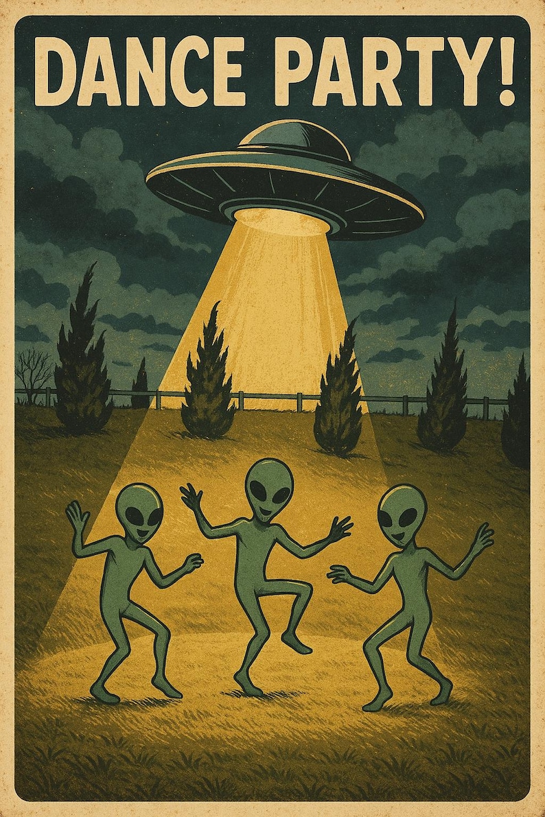 Alien Dance Party | Vintage Sci-fi Poster| Home Decor | Vintage Style ...