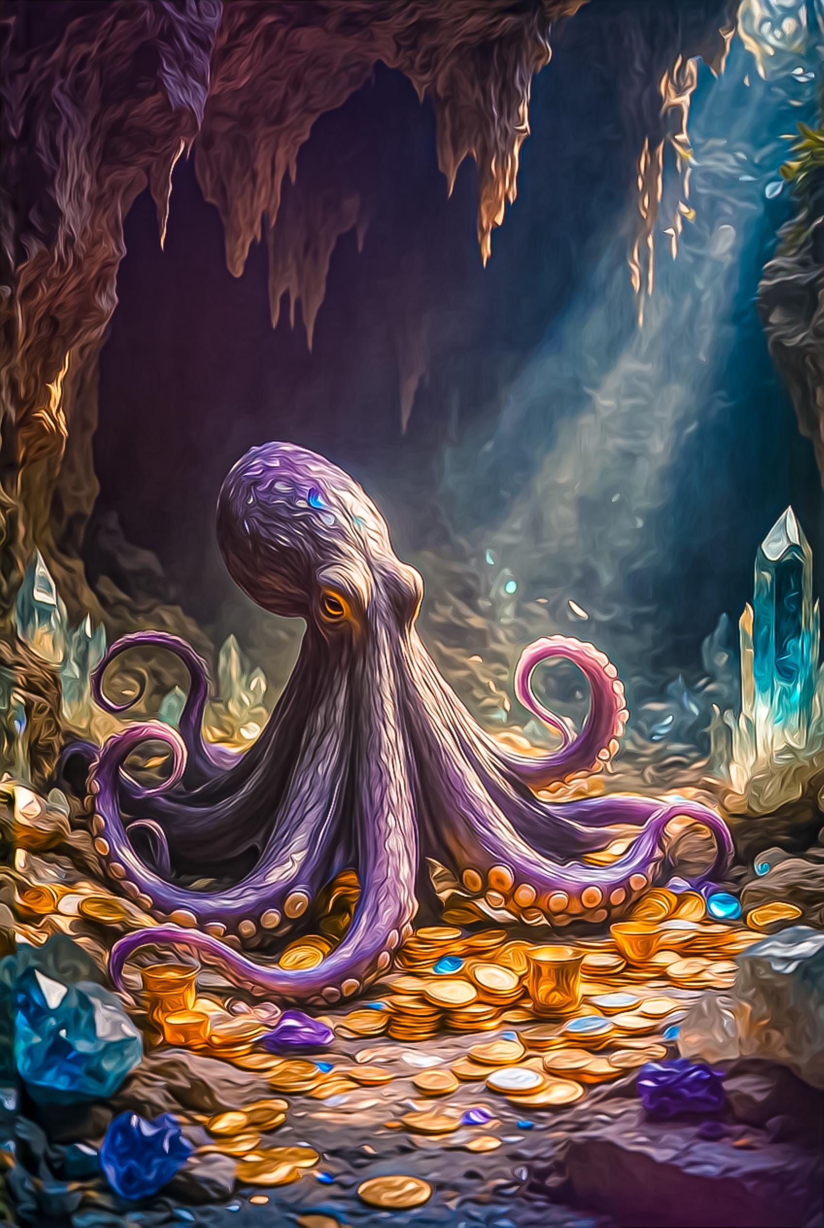 Keeper of the Deep – Fantasy Octopus Art Print | Magical Sea Cave ...