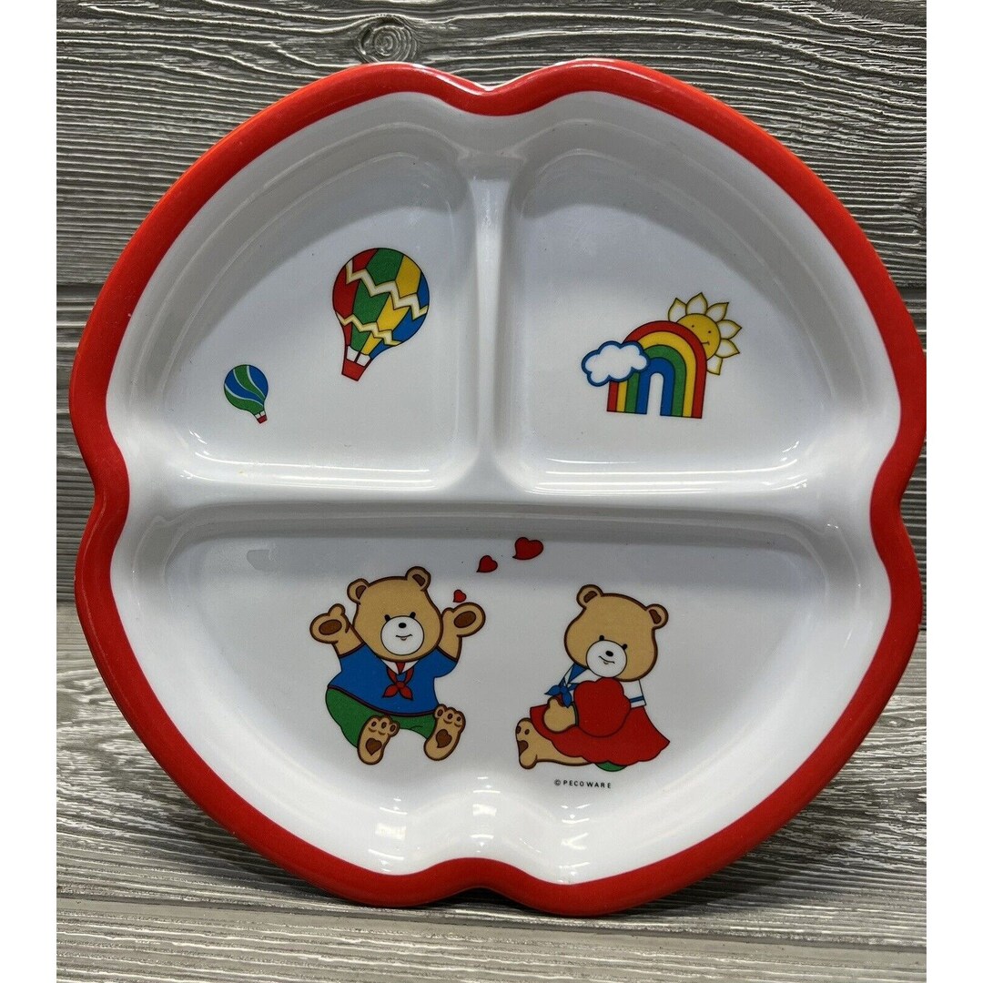 Vintage Melamine Pecoware Child’s Divided Plate Teddy Bears Rainbow Hot ...