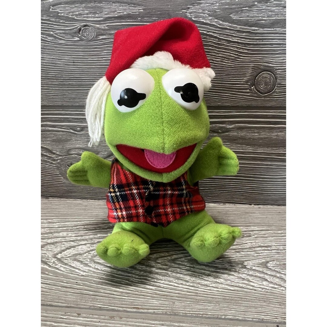 Vintage 1987 Baby Kermit Plush Toy Jim Henson Muppet Babies Santa Hat ...