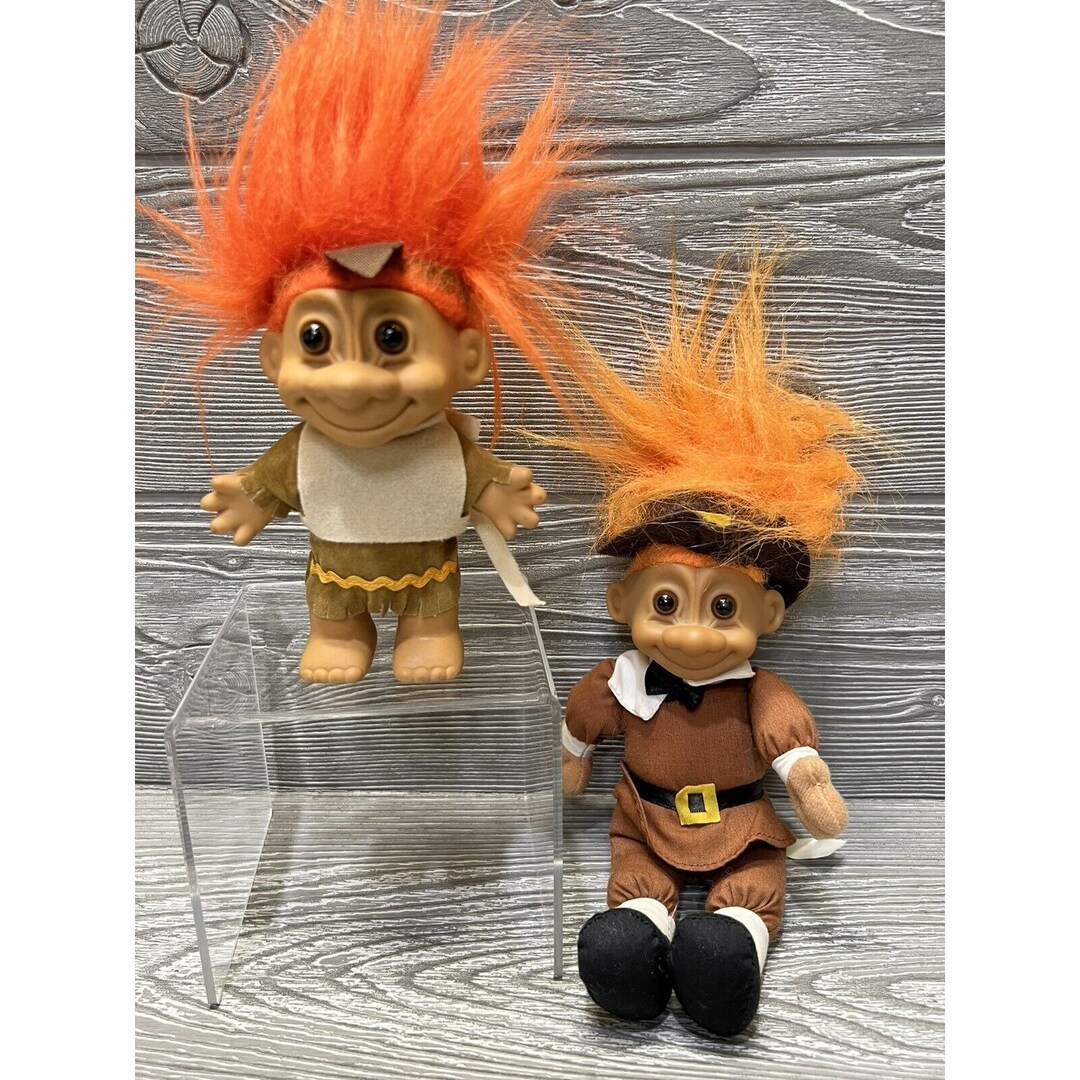 Russ Trolls Thanksgiving Pilgrim and Native American Dolls Vintage ...