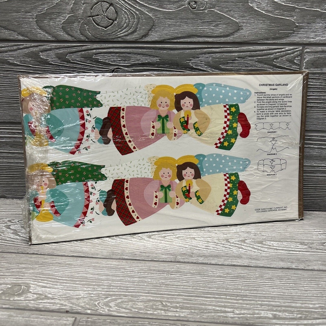 1987 Current Christmas Angel Garland Paper Punch Outs Sealed Country ...
