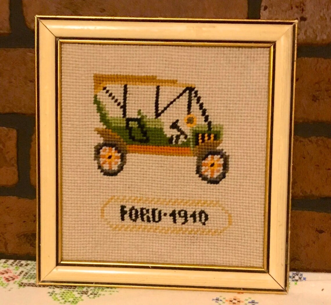Vintage Ford Car Framed Automobile Cross Stitch Midcentury - Etsy