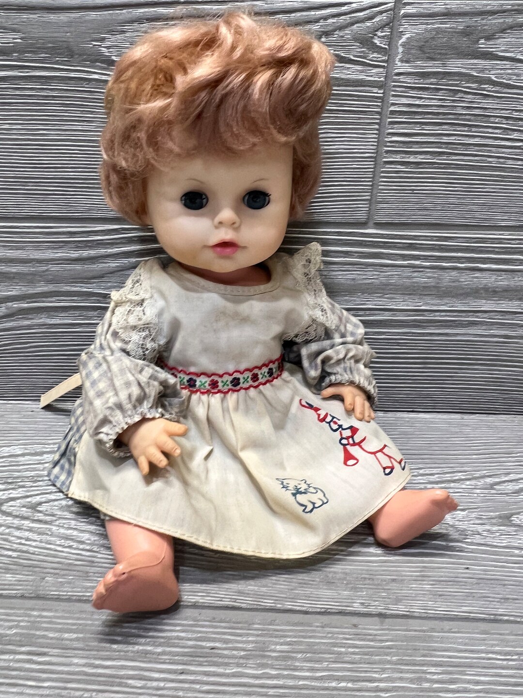 Vintage Eegee Baby Girl Drink and Wet Plastic Doll Gingham Dress and ...