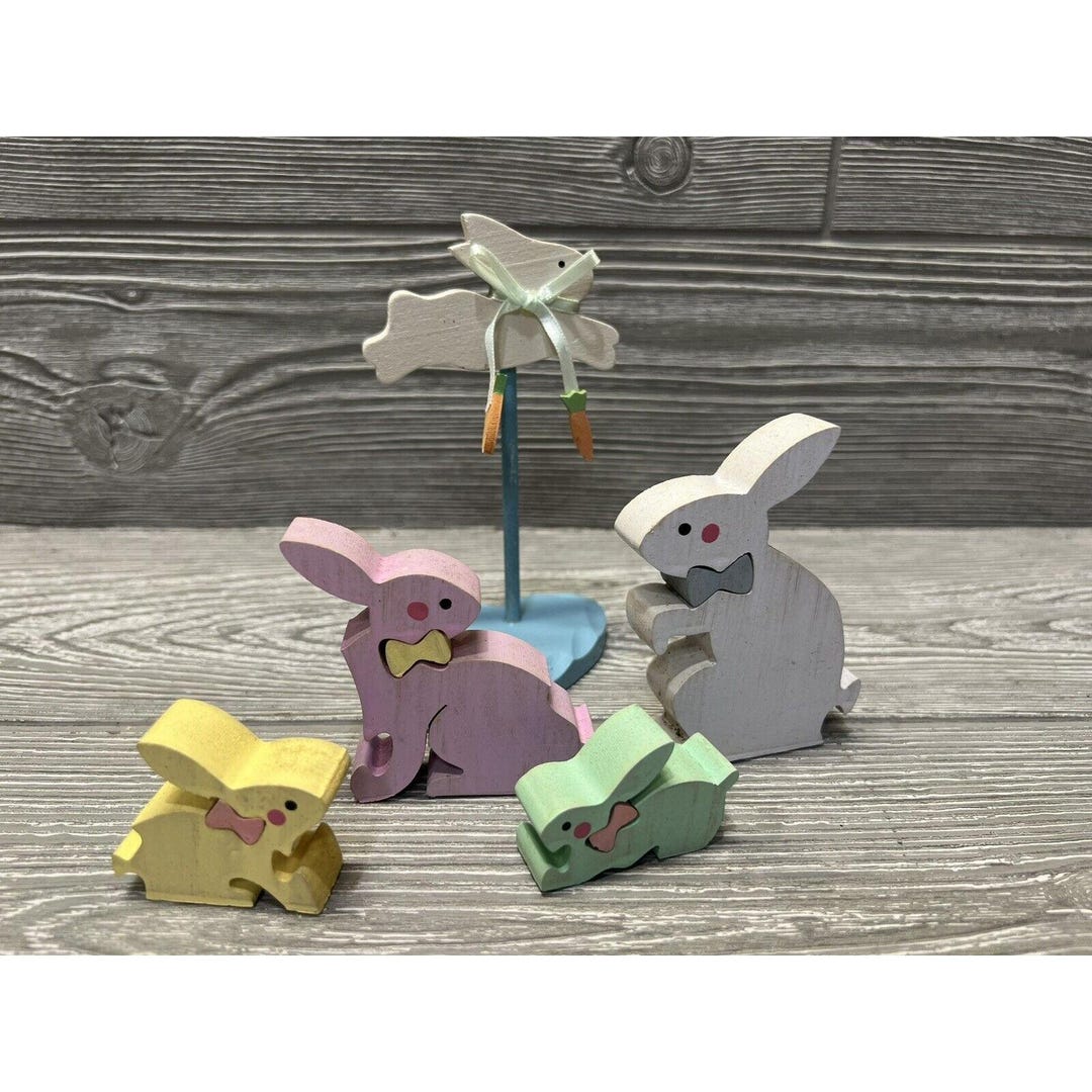 Wooden Bunny Rabbit Puzzles & Rabbit on Stand Small Easter Bunnies ...