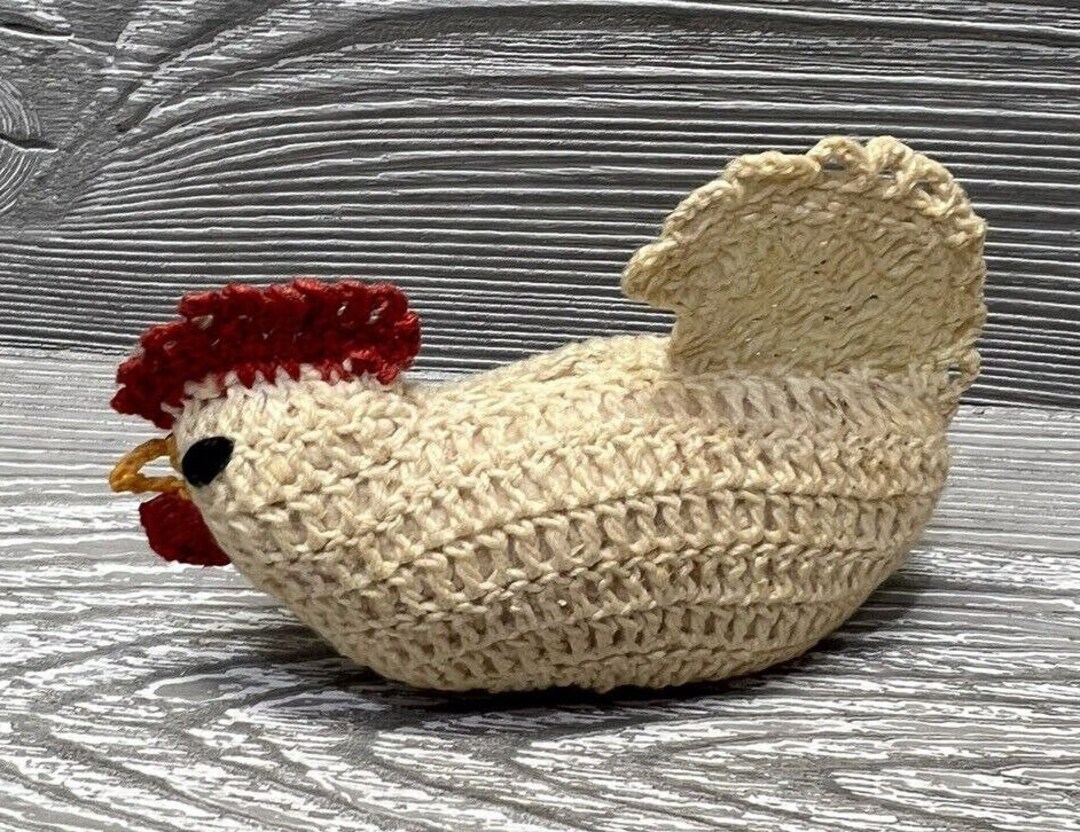 Vintage Crochet Chicken Hen Rooster Kitschy Grandmas Kitchen Retro ...