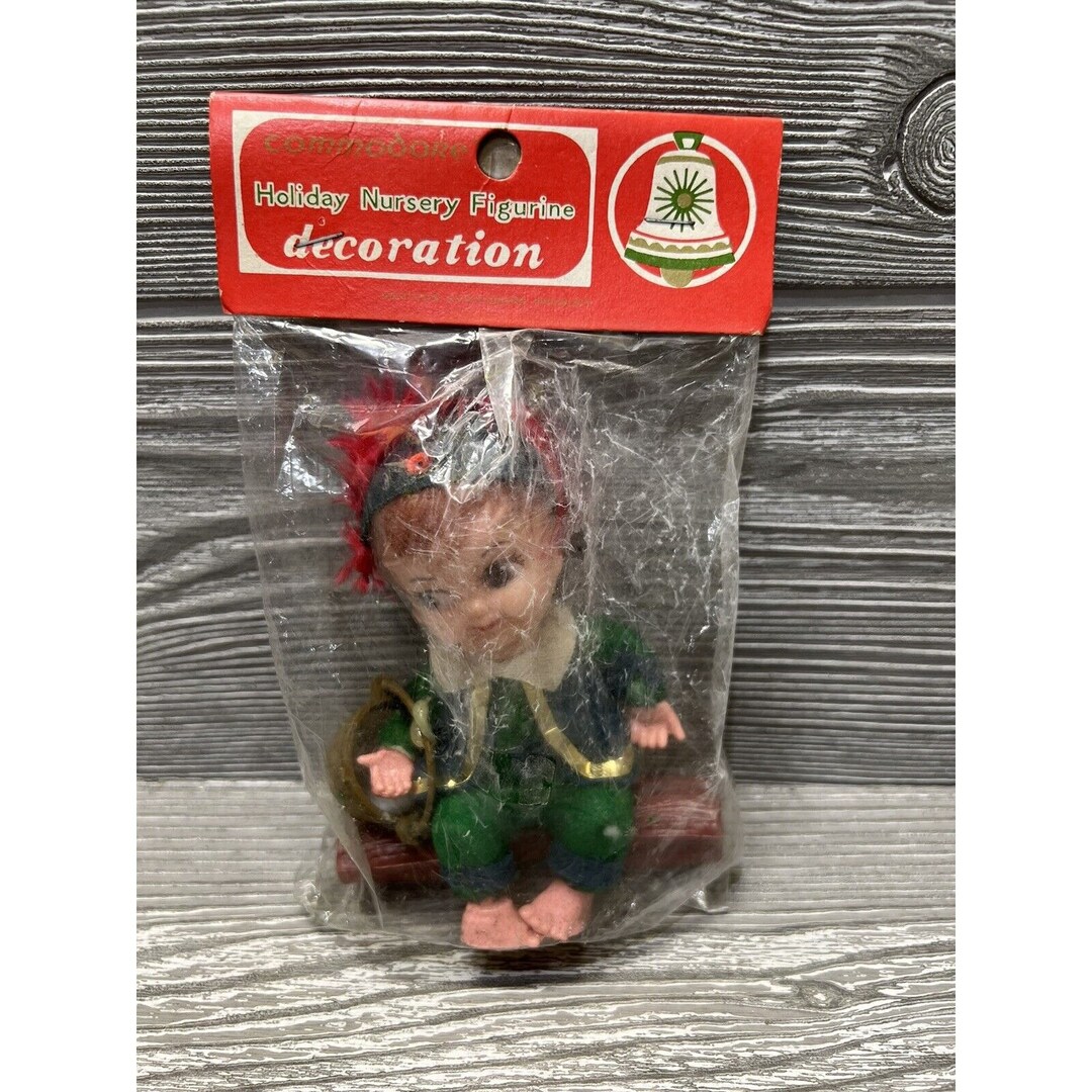 Vintage Commodore Christmas Green Elf NOS Retro Holiday Ornament ...