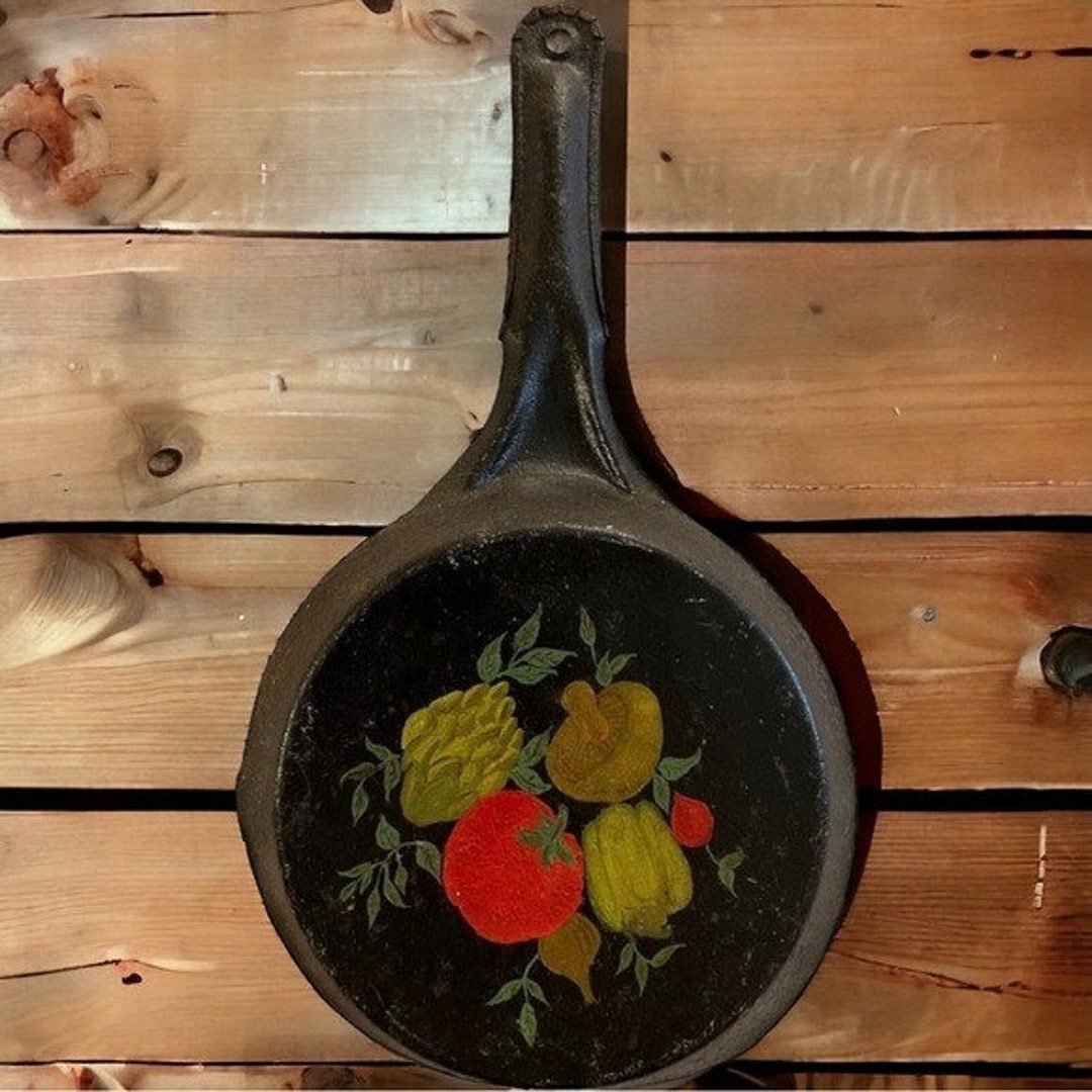 Vintage Retro Hand Painted Frying Pan With Vegetables on Back and ...