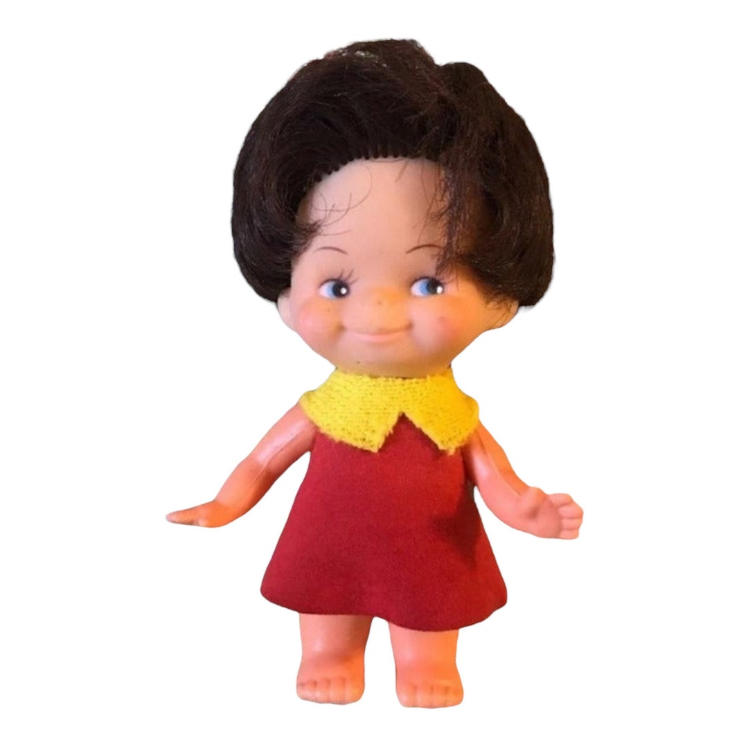 Vintage Small Plastic Doll Little Girl With Bushy Brown Hair - Etsy