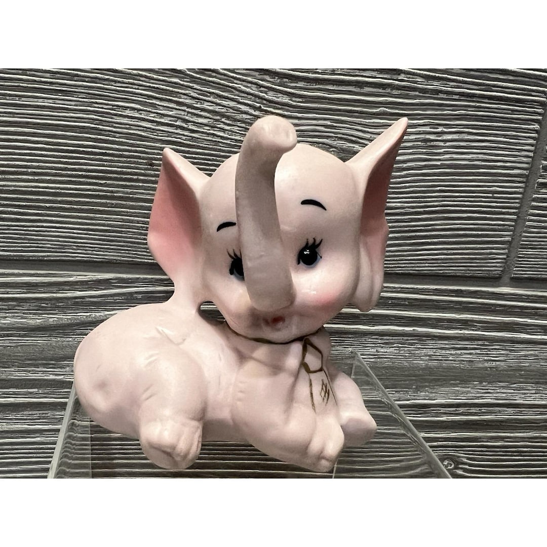 Vintage Porcelain Bisque Pink Elephant Figurine Ring Holder Made in ...