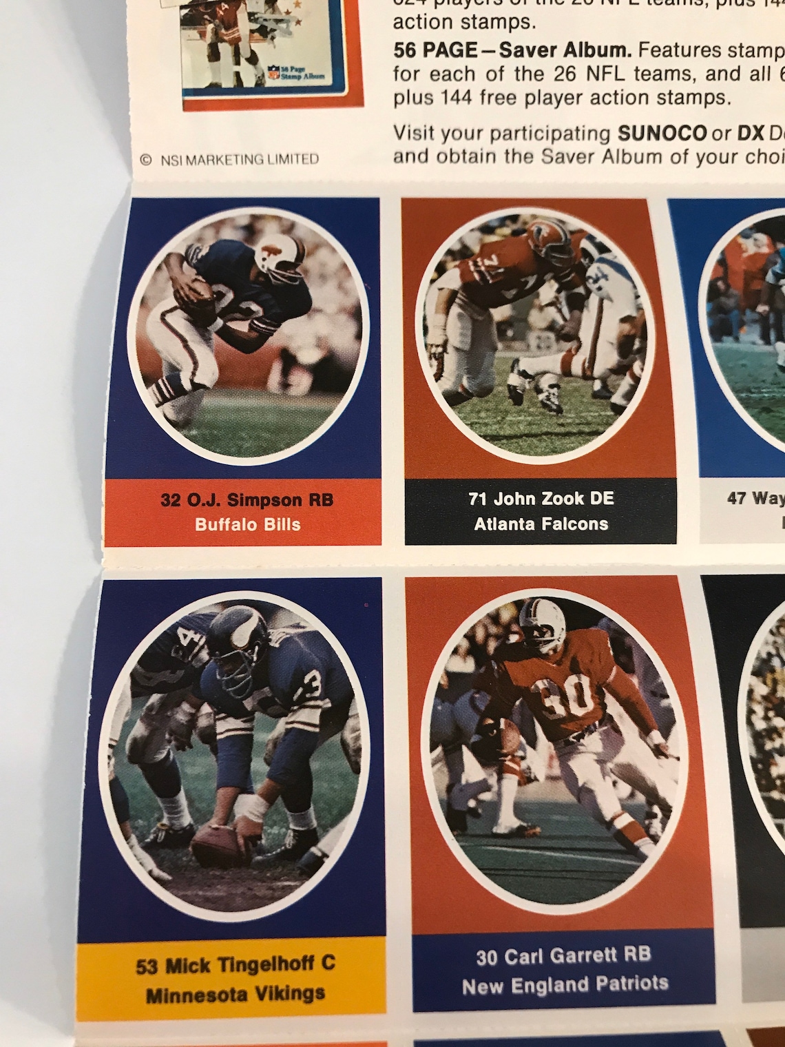 1972 Sunoco NFL Stamps Sheet with O. J. Simpson and More | Etsy