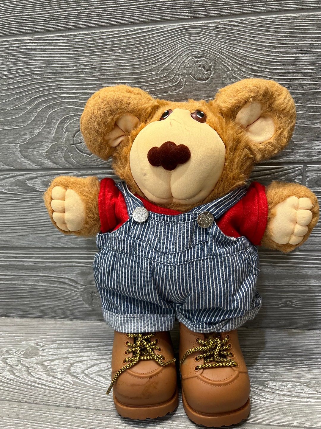 Vintage 1984 Furskins Bubba Bear Blue White Overalls Xavier Roberts 14 ...