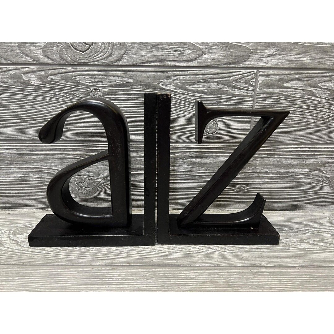 A to Z Bookends Black Wooden 8 Tall Classic Library Bookshelf Decor ...