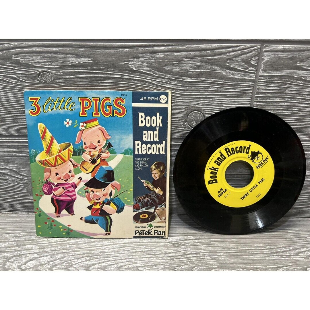 Vintage Peter Pan 3 Little Pigs 24 Pg. Read-along Book & 45 Rpm Vinyl ...