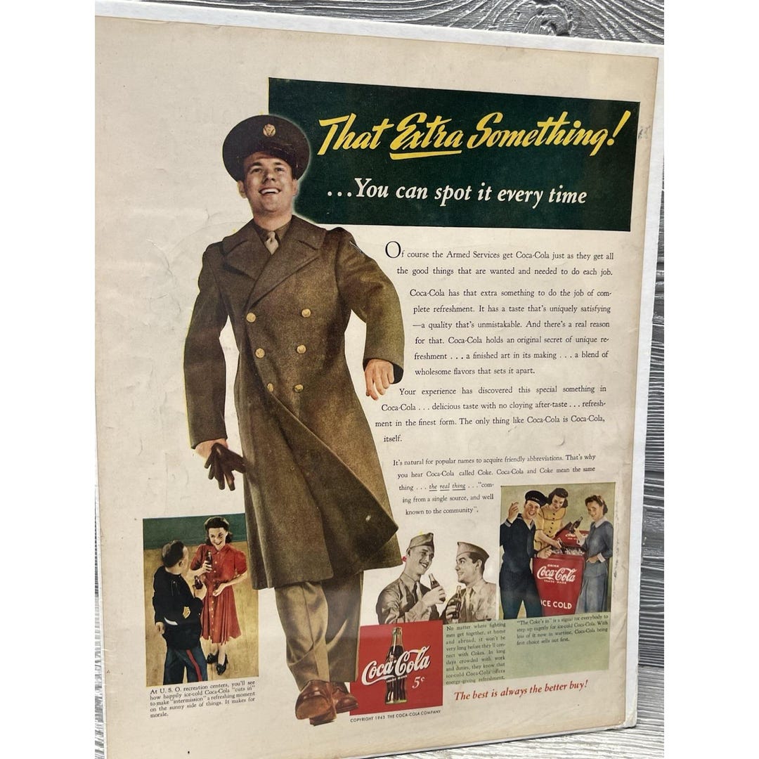 1943 Coca Cola Coke Genuine Vintage Print Ad Soda Soldier Military War ...