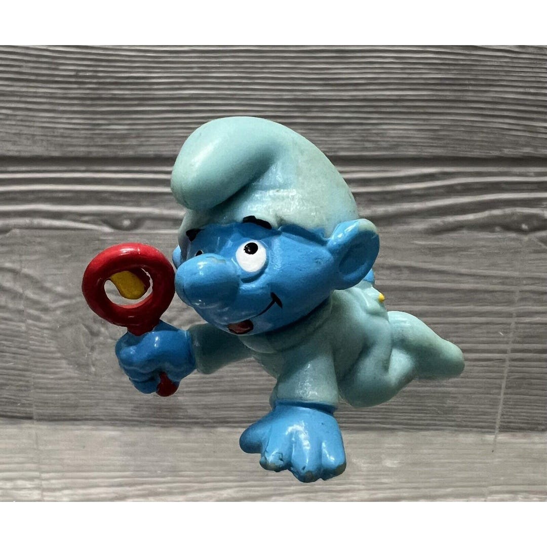Baby Smurf Crawling Figure 1984 Vintage Schleich 1.75” Wallace Berrie ...