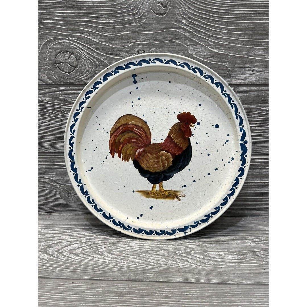 Round Rooster Platter Hand Painted & Signed 1996 Country Farmhouse ...